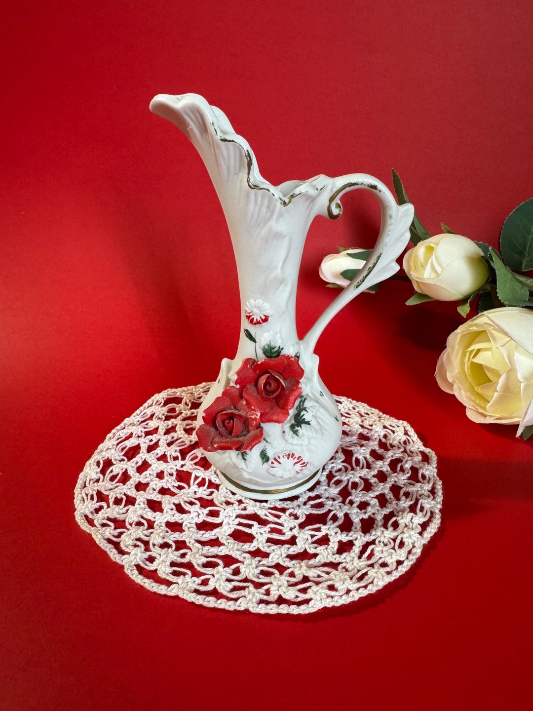 Vintage Porcelain Rose Pitcher Vase: Giftcraft Toronto, Shabby Chic ...