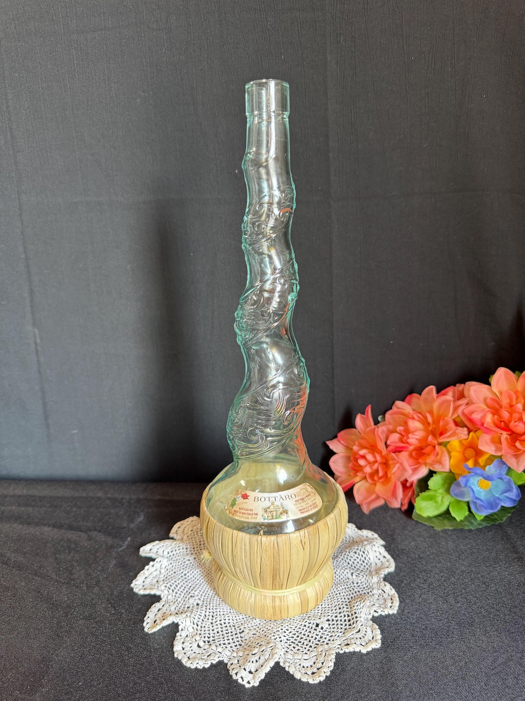 Vintage Twisted Glass Wine Bottle: Raffia Weave Italian Decor - Etsy
