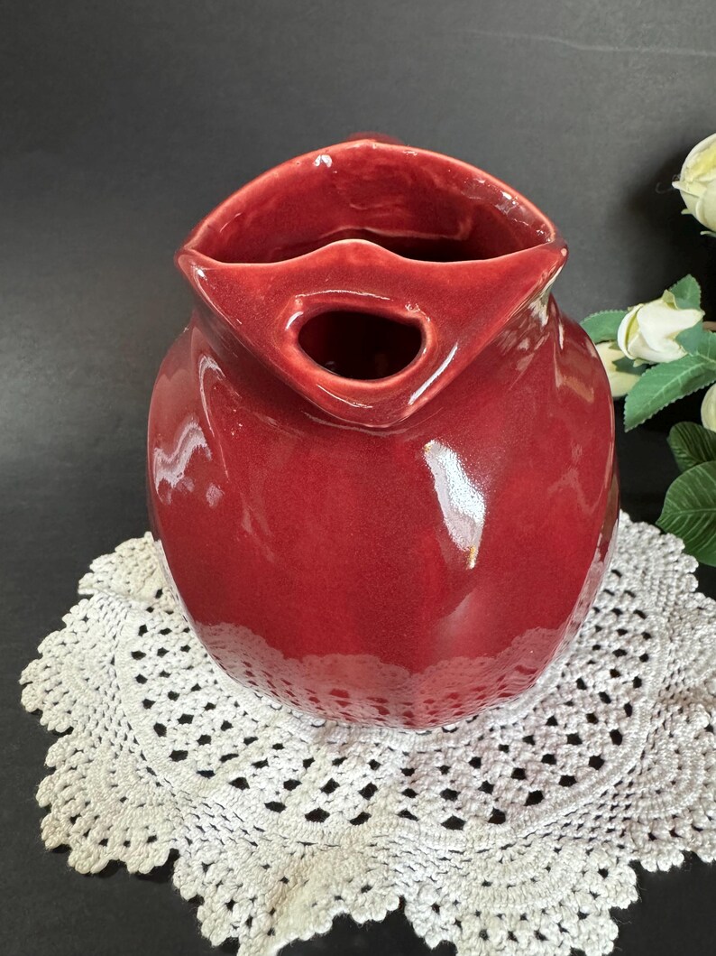 Vintage Mccoy Red Ceramic Pitcher: Fluted Farmhouse Water Jug - Etsy