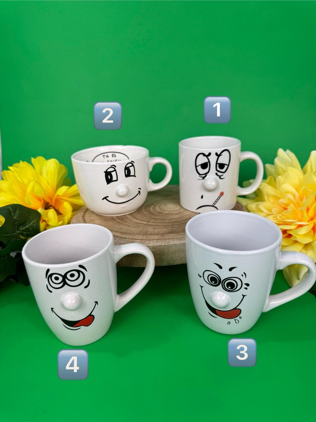 Vintage Ceramic Face Mug | 3D Nose, Emotional Expressions - Etsy