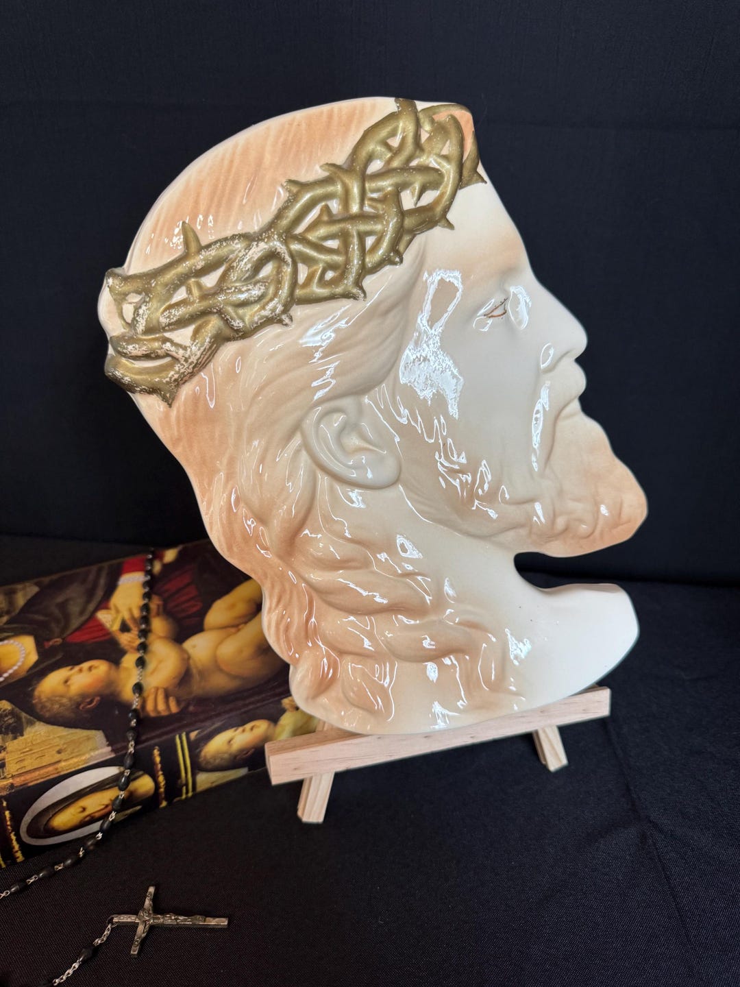Vintage Ceramic Jesus Christ Head: Religious Wall Decor With Gold Crown ...
