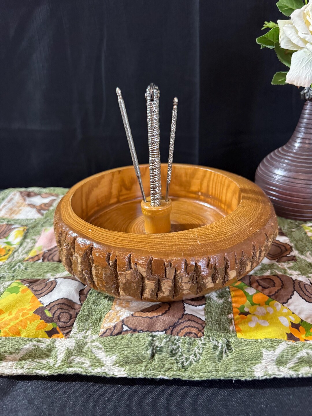 Vintage Nutcracker Set, Rustic Wood Nut Bowl With Metal Tools, Retro ...