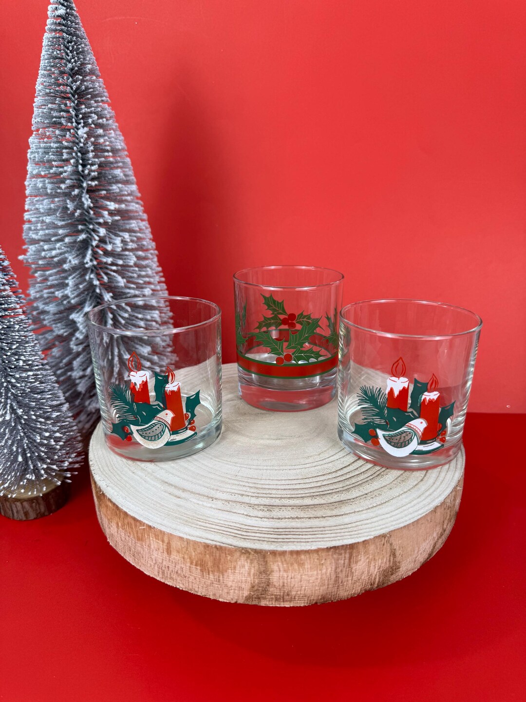 Vintage Christmas Cocktail Glasses | Retro Holiday Lowball Tumblers ...