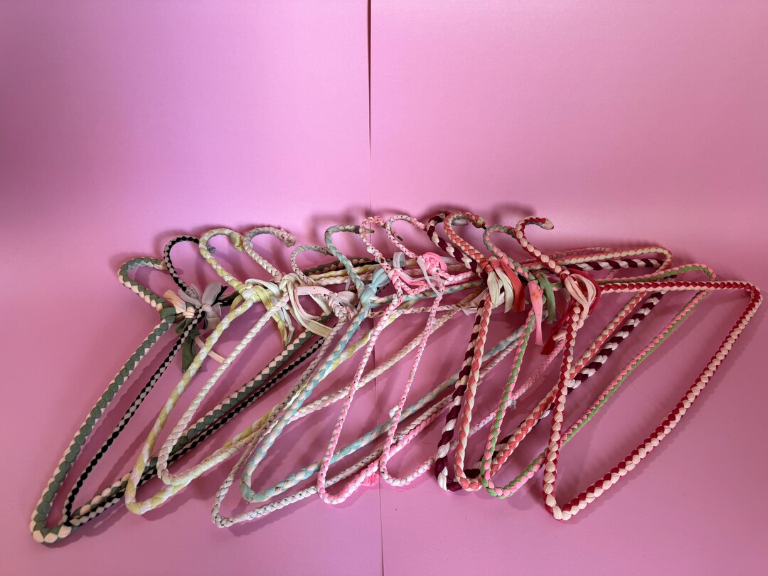 Set of 12 Hand-braided Upcycled Fabric Hangers – Pink, Red and Green ...