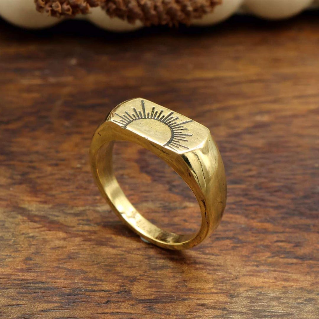 Brass Sun Signet Ring, Handmade Sunshine Band - Etsy