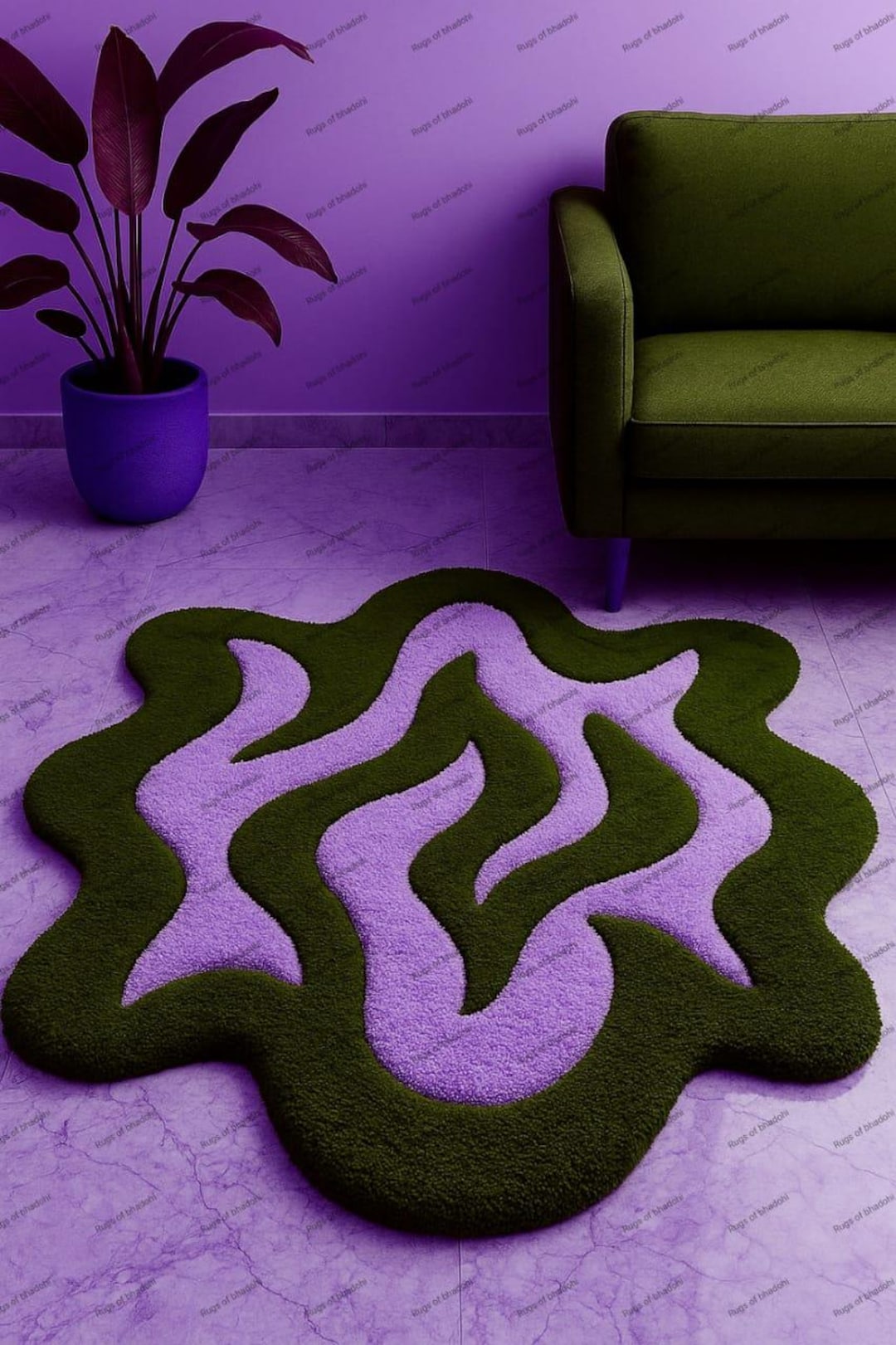 Abstract Wave Rug: Navy Blue and Beige Modern Art Carpet - Etsy