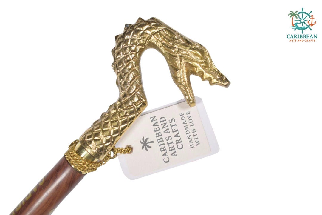 Engraved Dragon Snake Head Walking Stick: Handmade Brass Handle ...
