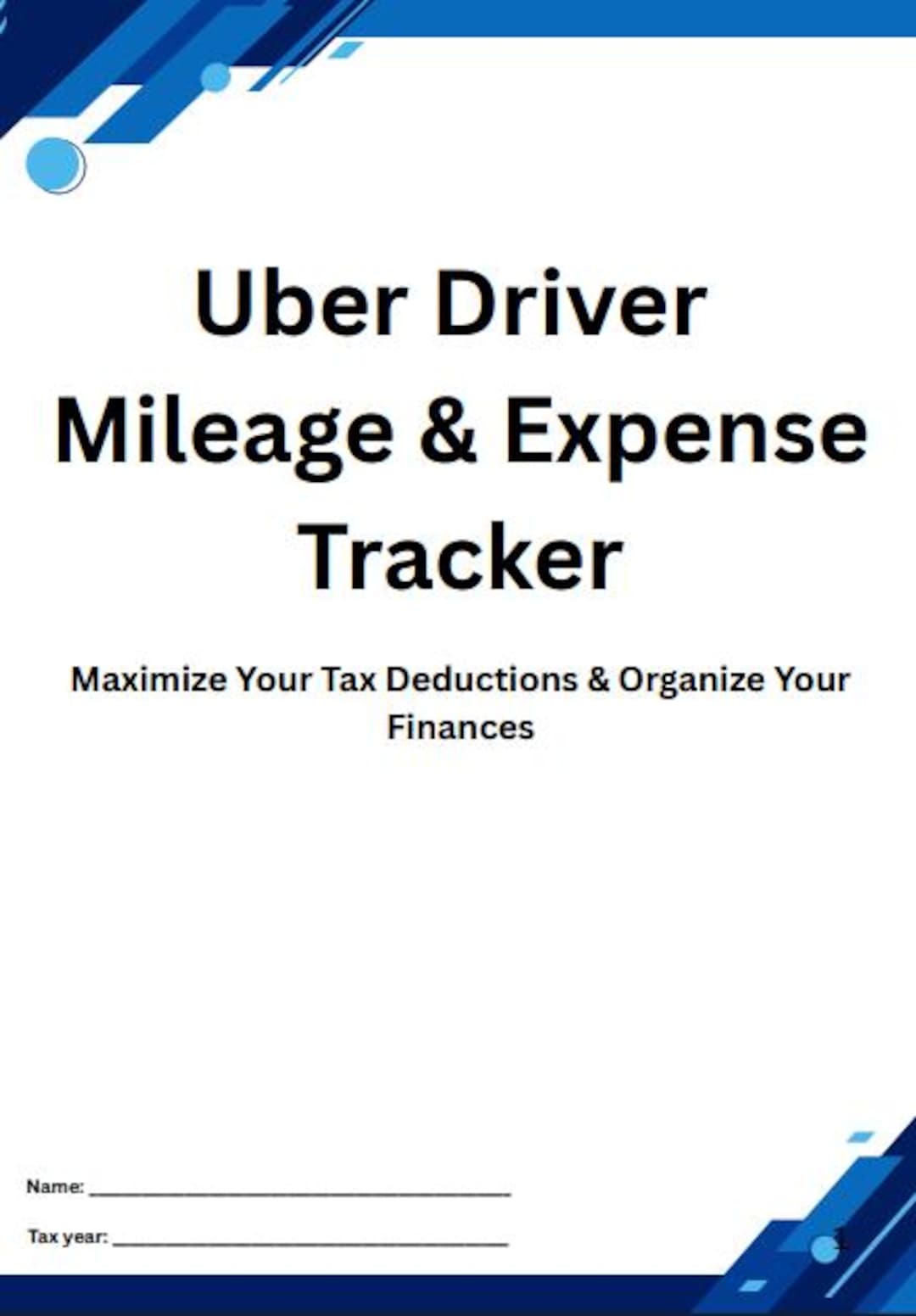 Uber Driver Mileage & Expense Tracker – Printable PDF, Tax Deduction ...