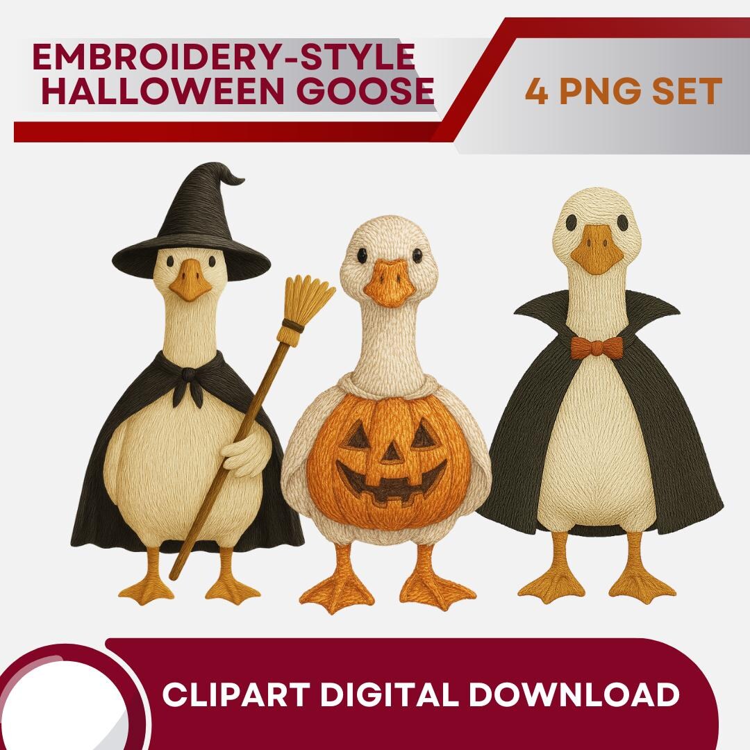 Halloween Goose Embroidery Clipart: Witch, Pumpkin, Vampire, Ghost ...