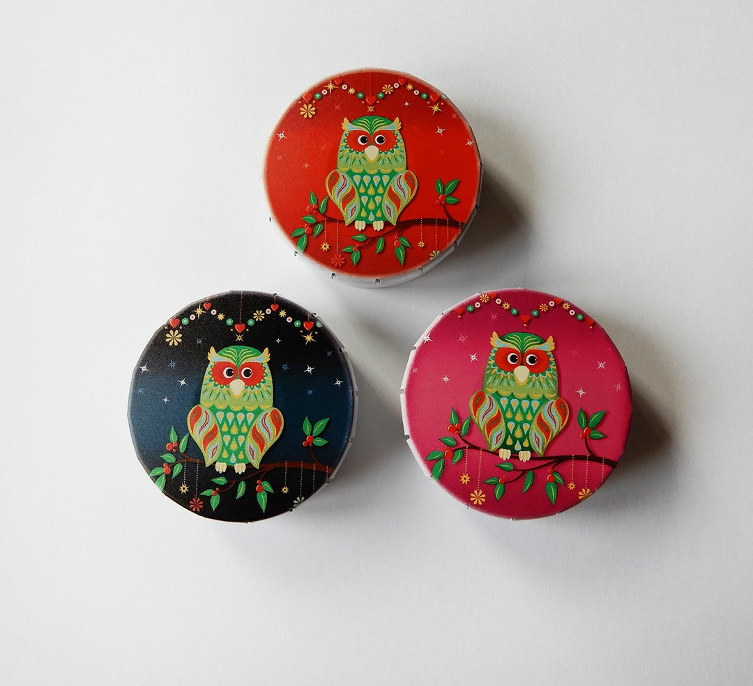 Clic-clac Metal Box Illustrated Christmas Owl Pill Box Candy Pocket ...