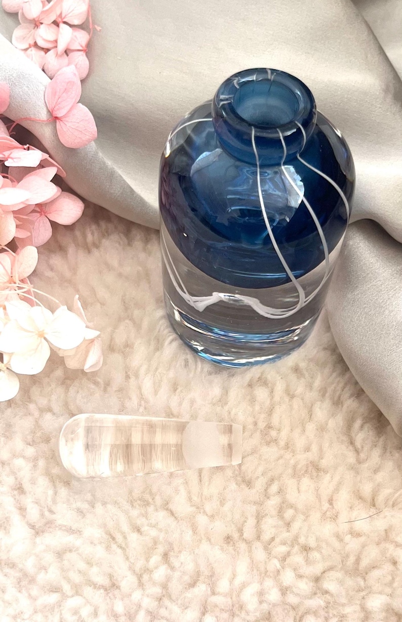 Signed Rogers Glass Works Blue White Hand Blown Perfume Bottle Studio ...