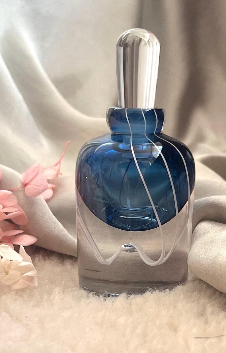 Signed Rogers Glass Works Blue White Hand Blown Perfume Bottle Studio ...
