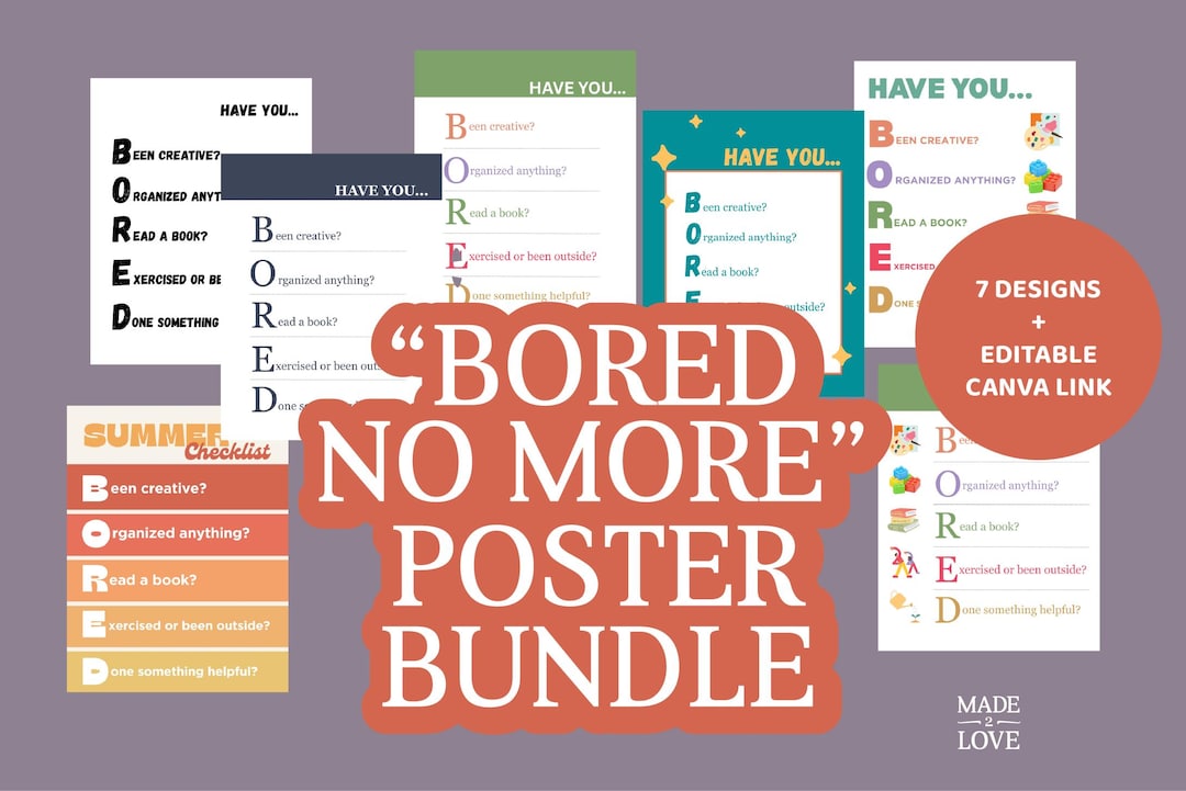 BORED No More Printable Poster | PDF & Canva Template | Minimalist ...