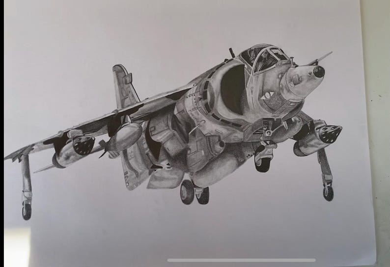 Harrier Jet Pencil Drawing - Etsy