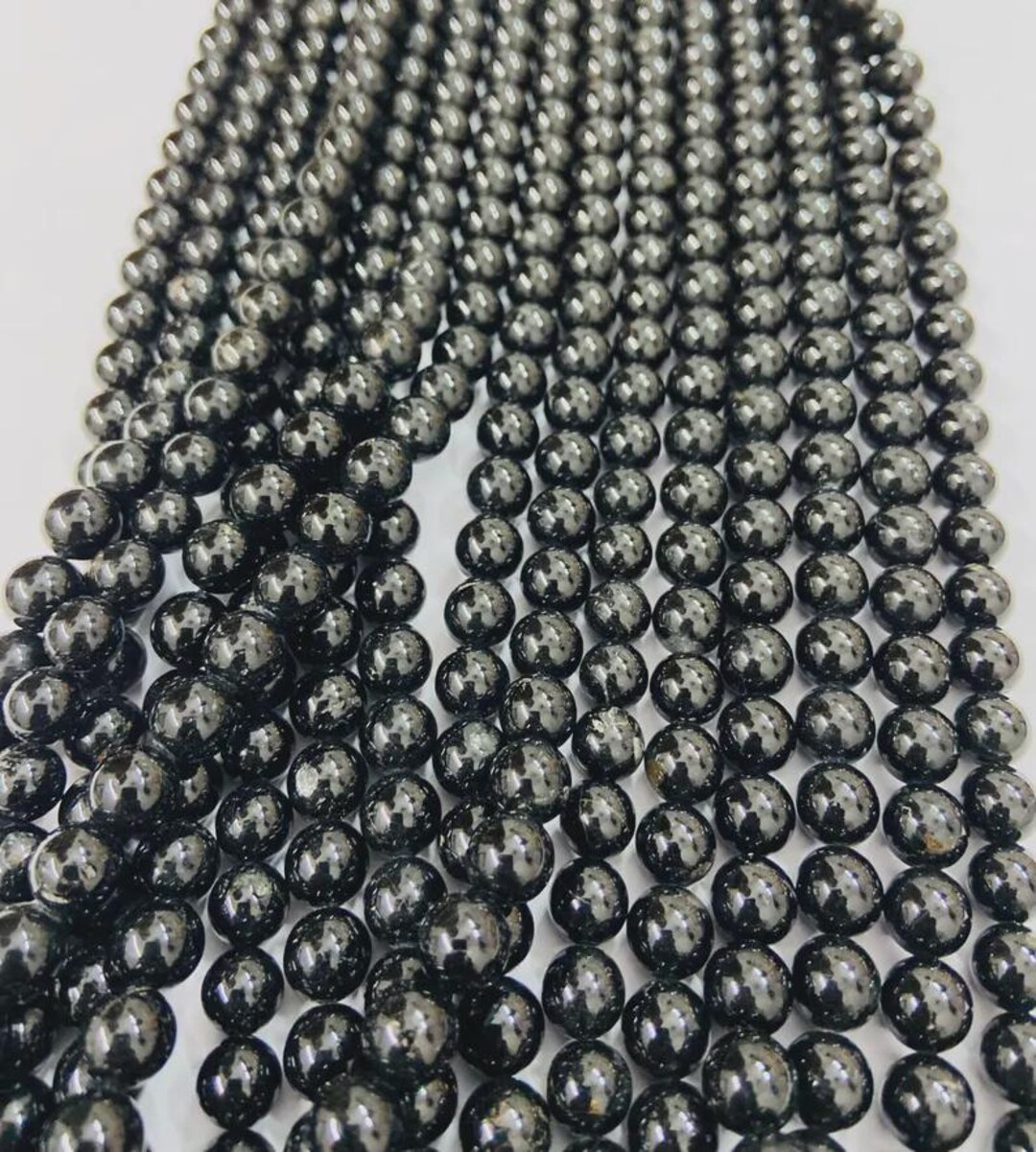 Natural Black Jet Gemstone Smooth Round Beads Strands. Length: 15 Inch ...