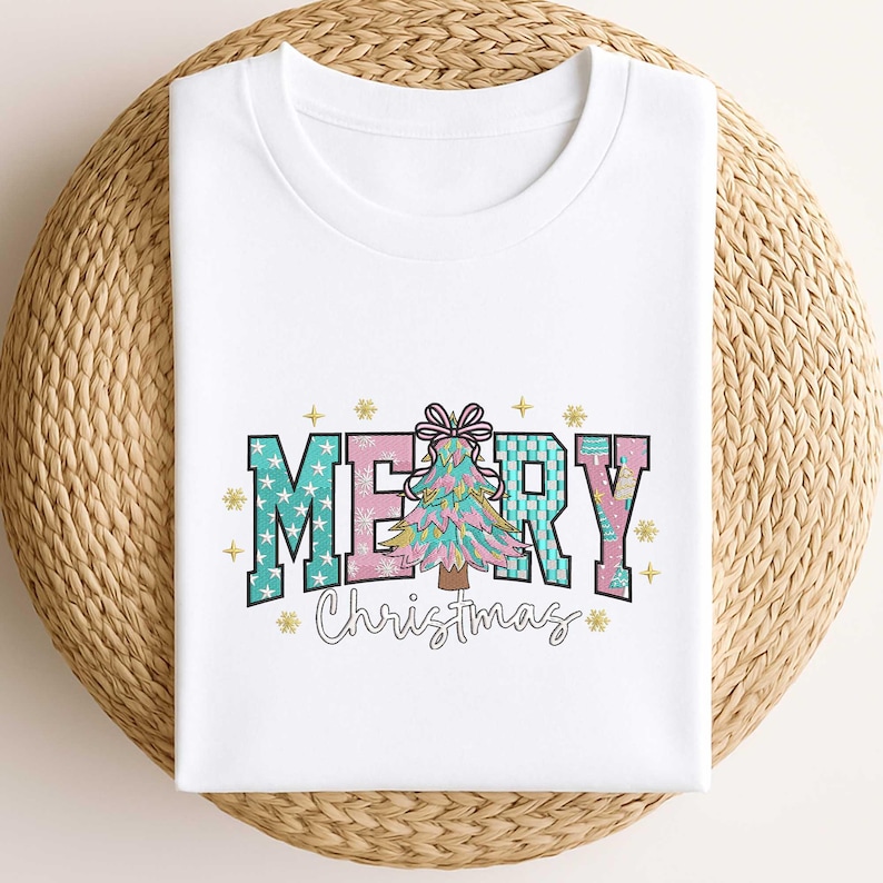 Merry Christmas Tree Embroidery Design, Festive Word Art (digital ...