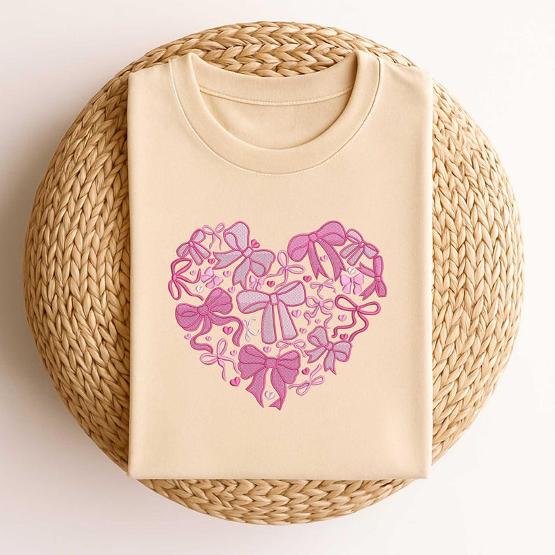Bow Heart Embroidery Design, Heart Made of Bows and Ribbons, Valentine ...