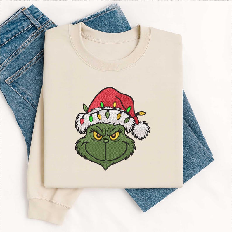 Grinch With Santa Hat Embroidery Design, Christmas Lights (digital File) - Etsy