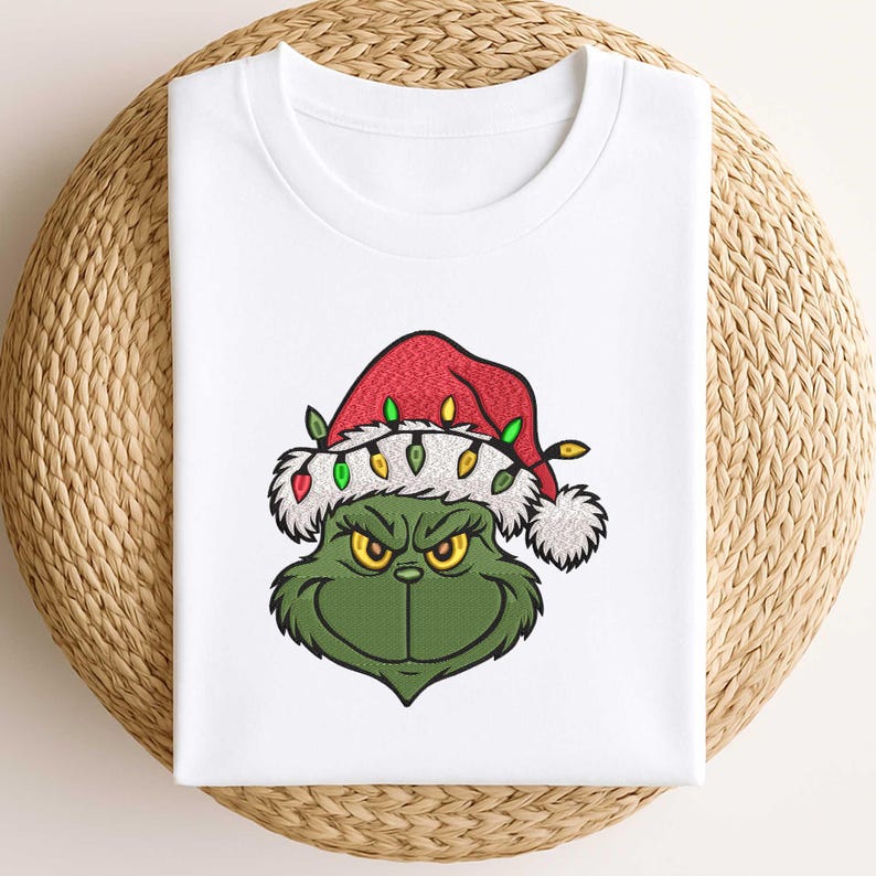 Grinch With Santa Hat Embroidery Design, Christmas Lights (digital File) - Etsy