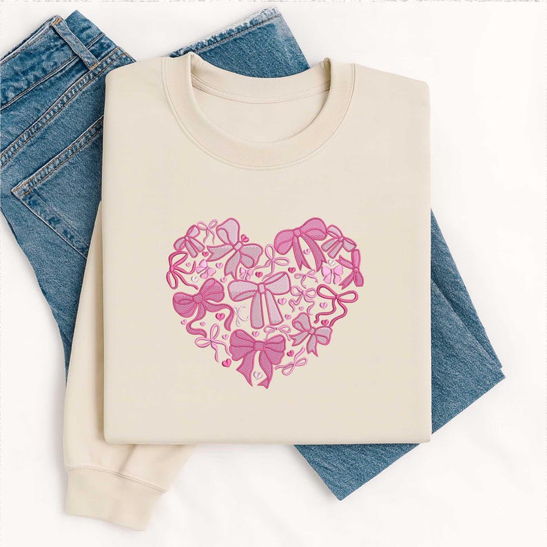 Bow Heart Embroidery Design, Heart Made of Bows and Ribbons, Valentine ...