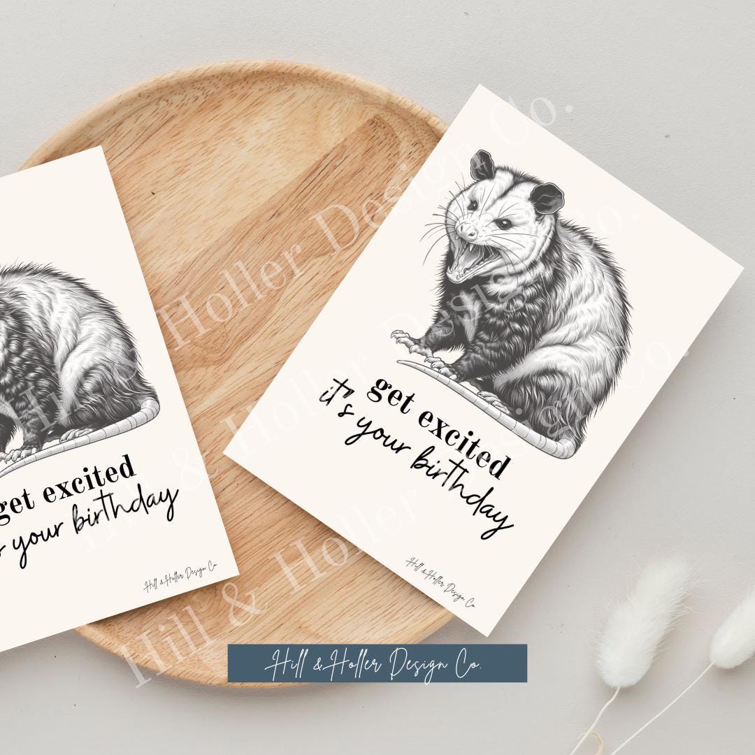 Get Excited Opossum Birthday Card | Editable - Etsy