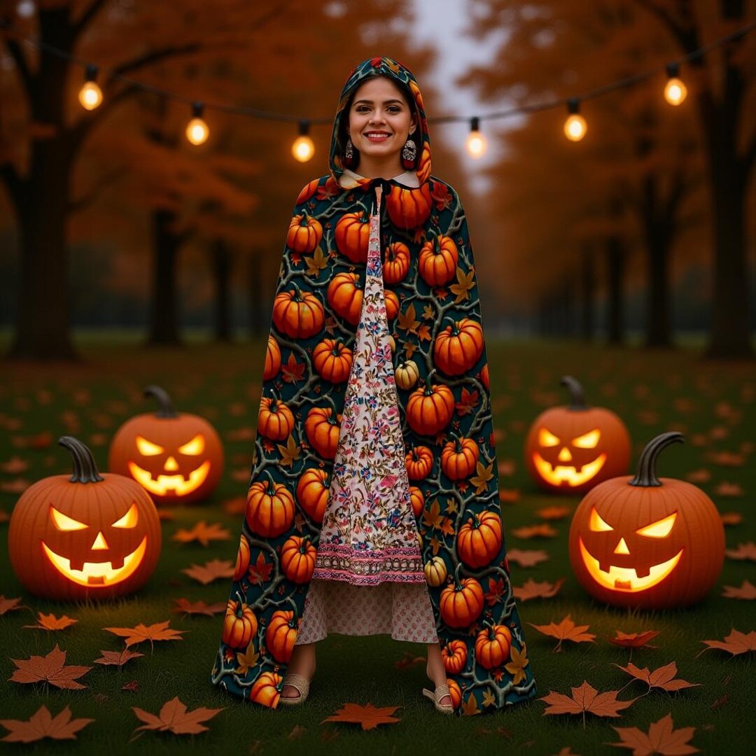 Pumpkin Print Hooded Cloak: Fall Harvest Costume Cape - Etsy