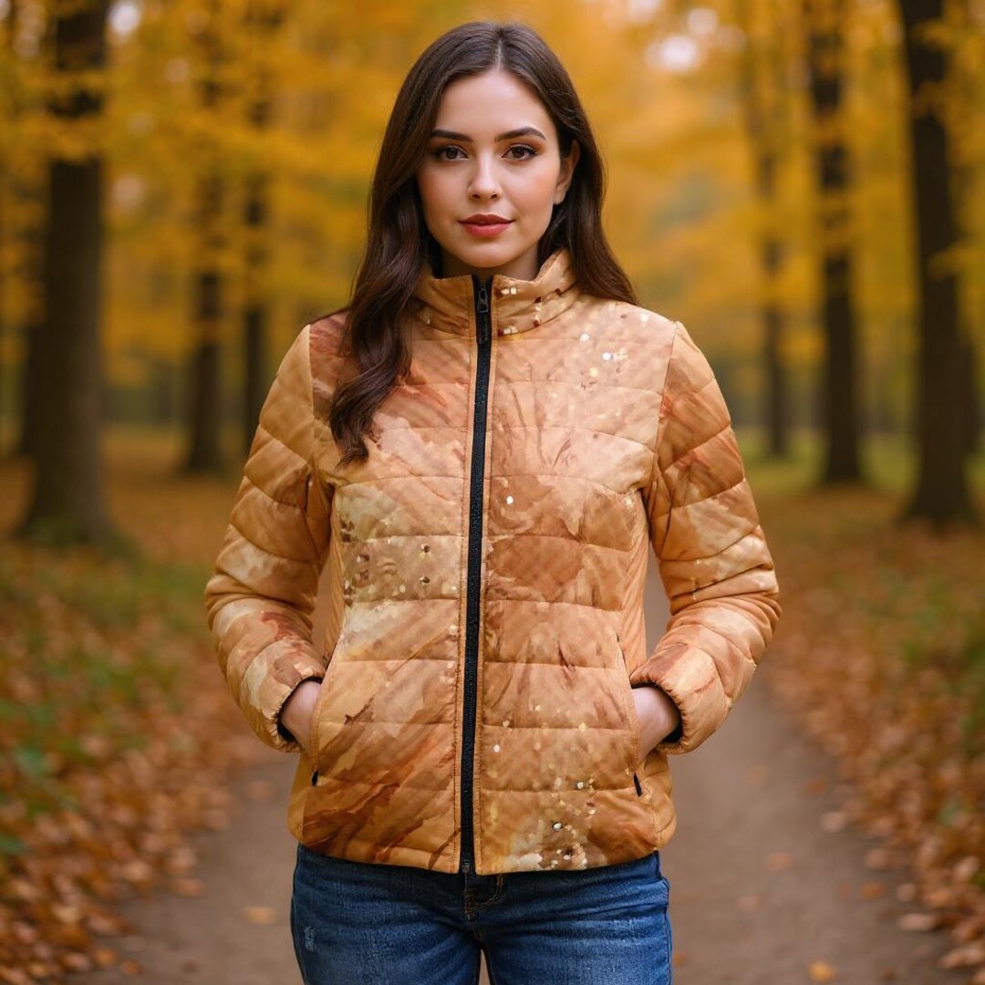 Brown Marble Print Quilted Jacket: Women's Padded Winter Coat - Etsy
