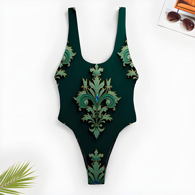 Emerald Green Baroque Swimsuit: High-cut One-piece Summer Swimwear - Etsy