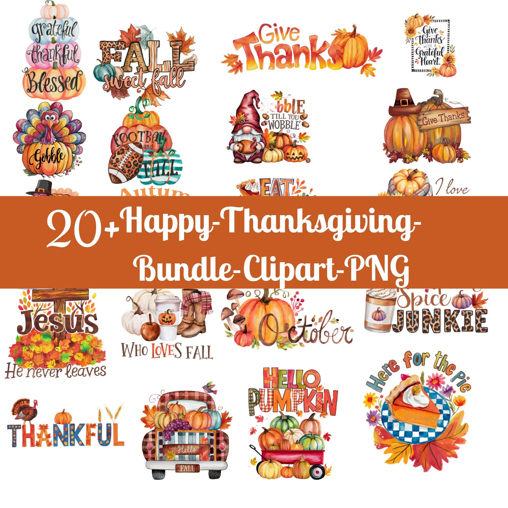 Thanksgiving Clipart Bundle: Fall Leaves, Turkey, Autumn Art (SVG & PNG ...