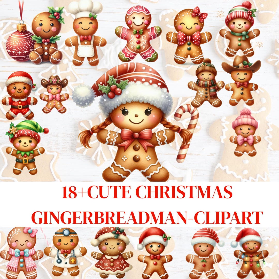 Watercolor Christmas Gingerbread Clipart Bundle (PNG, PDF) - Etsy Canada