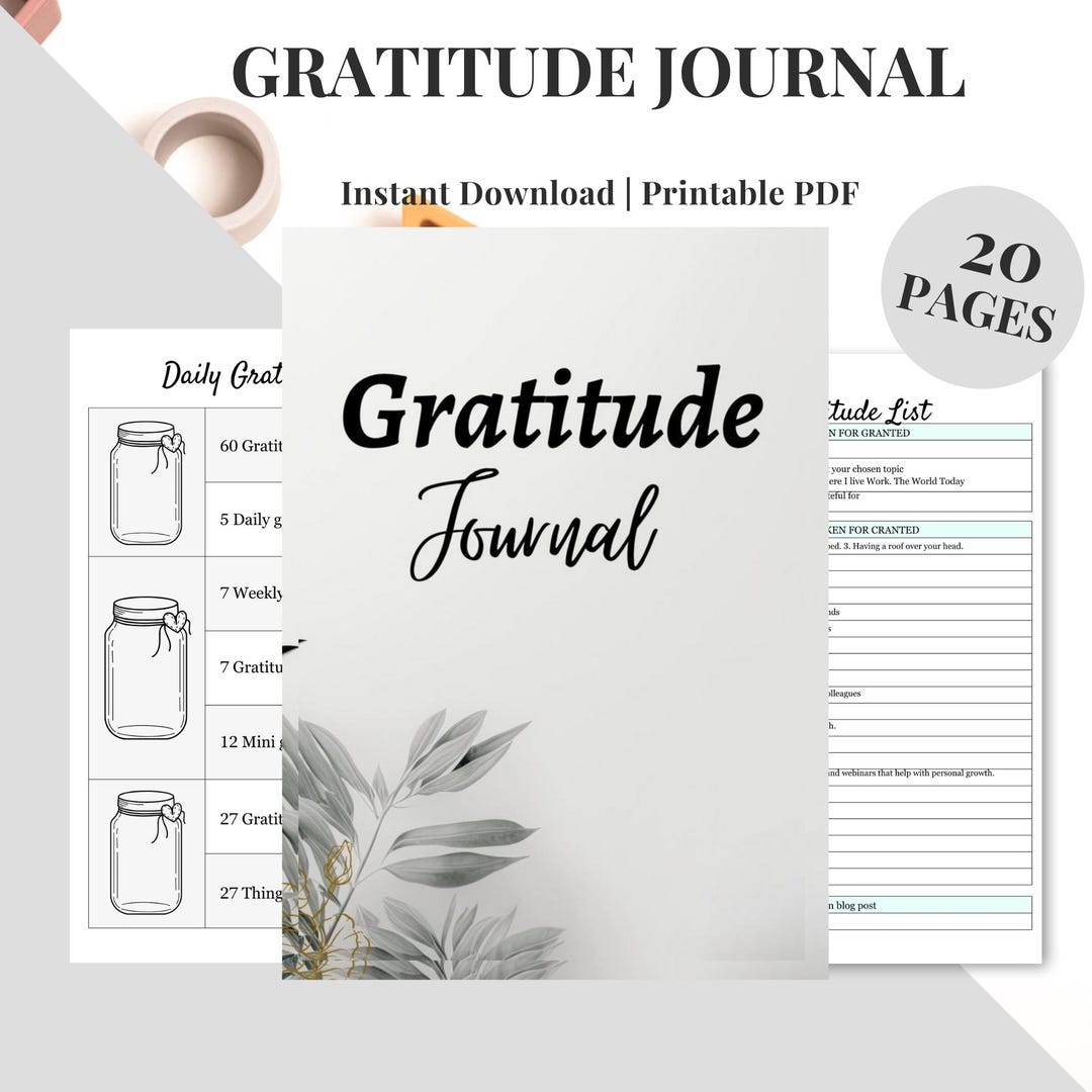 Digital Gratitude Journal Printable | Daily Reflection, Self Care ...