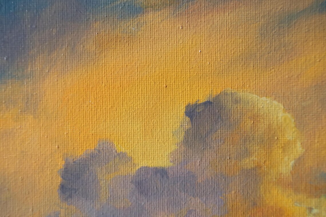 Sunset Oil Landscape Original Oil Painting on Canvas Board Evening Sky ...