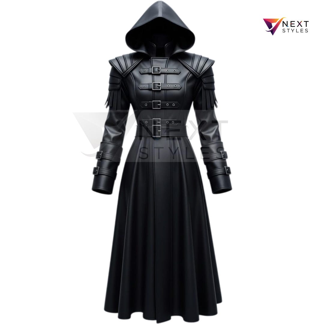 Gothic Hooded Leather Trench Coat: Buckled Fringe Steampunk Overcoat - Etsy