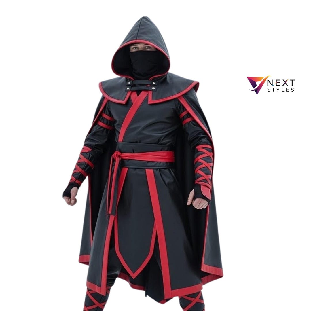 Shadowblade Assassin Cloak Set Medieval Hooded Costume With Red Accents ...