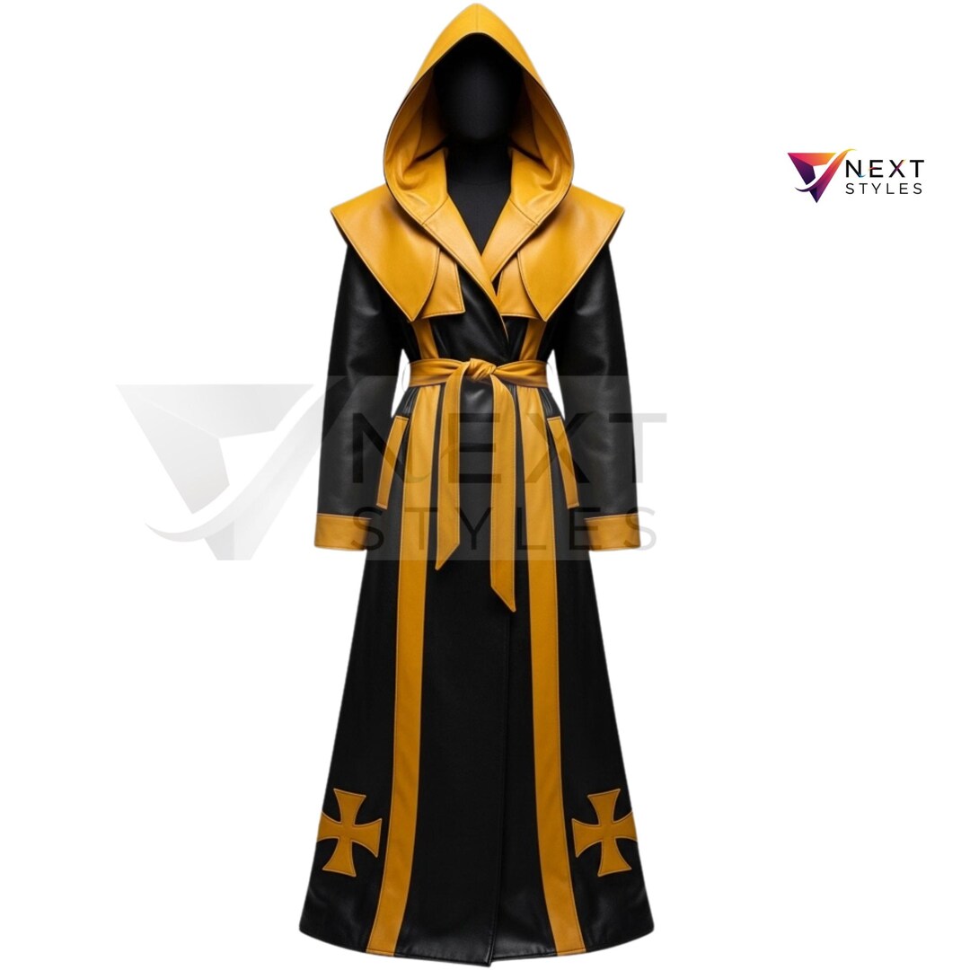 Black & Gold Hooded Robe: Medieval Sorcerer Cosplay Costume - Etsy