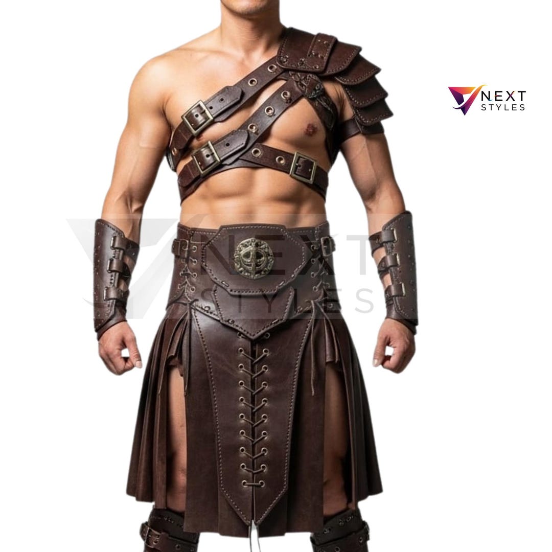 Gladiator Cow Leather Armor Set: Brown Harness, Kilt & Bracers - Etsy