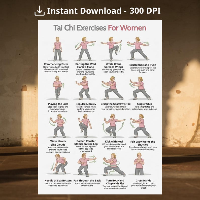 Printable Tai Chi Exercises for Women | Gentle Tai Chi Exercise Chart ...