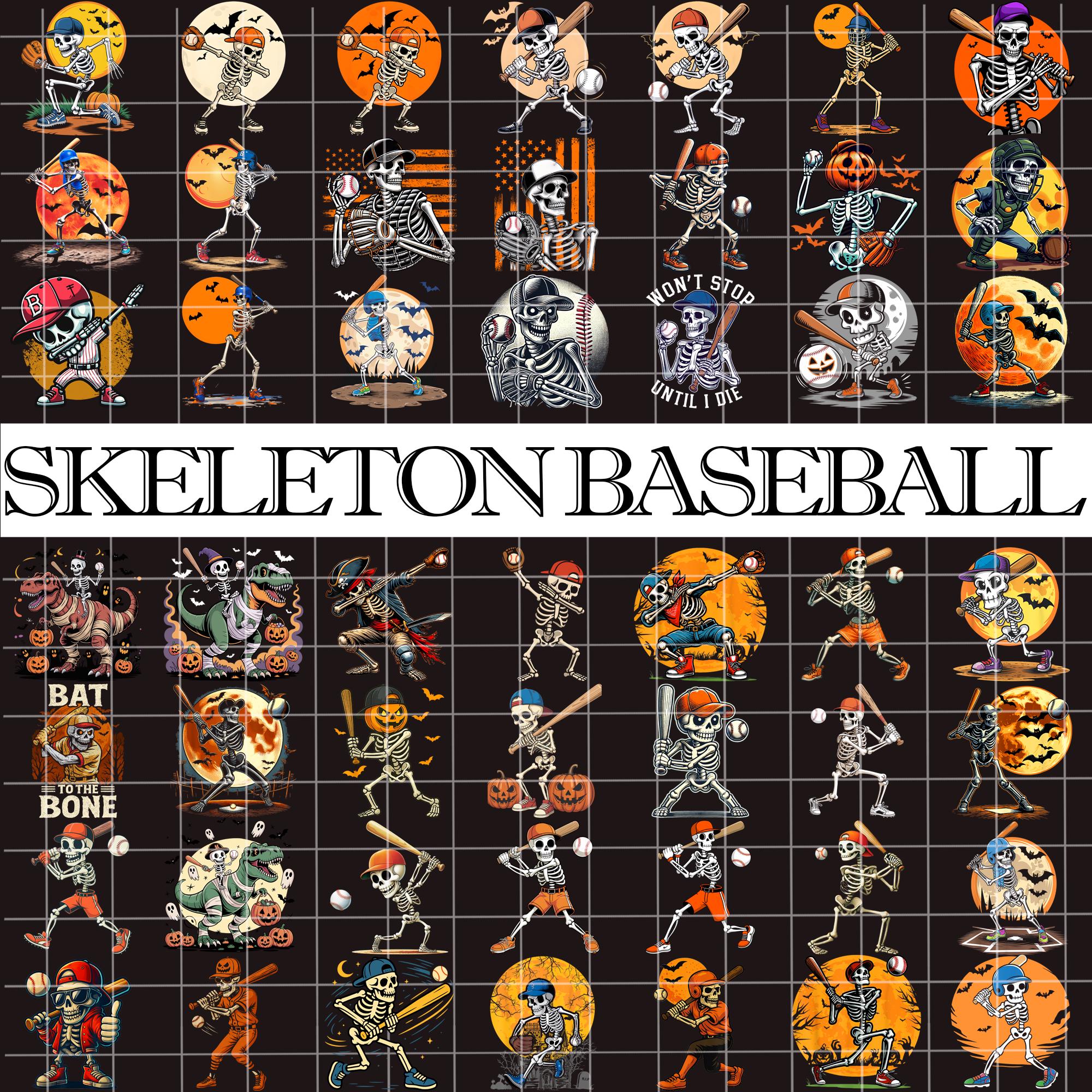 Halloween Skeleton Baseball Png Bundle, Spooky Baseball Player Png ...