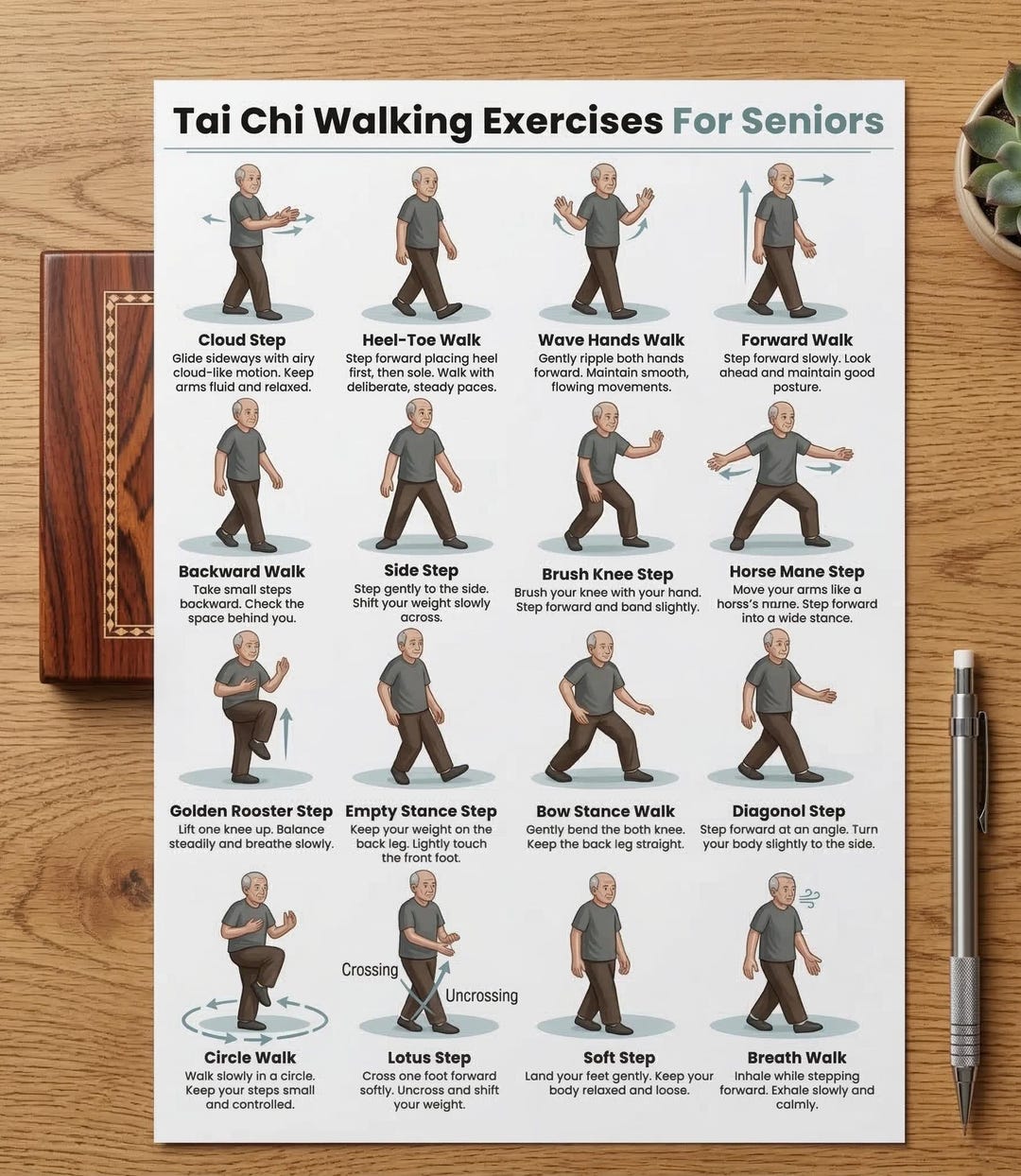Printable Tai Chi Walking Exercises for Seniors | Safe Walking Routine ...