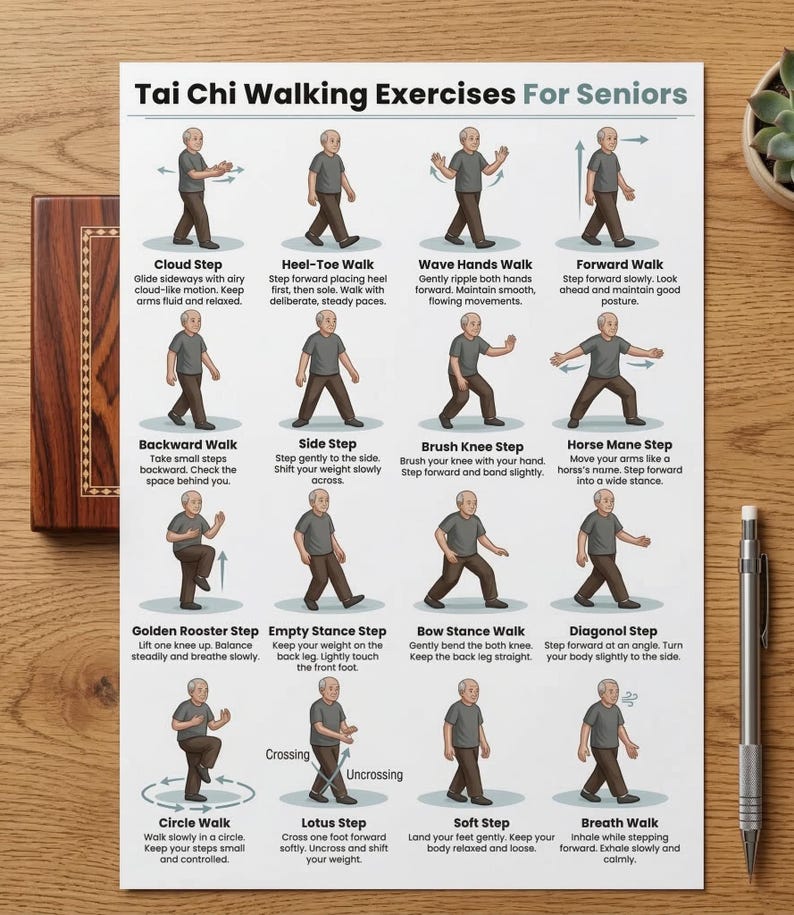 Printable Tai Chi Walking Exercises for Seniors | Safe Walking Routine ...