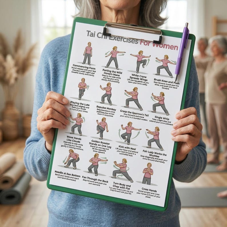 Printable Tai Chi Exercises for Women | Gentle Tai Chi Exercise Chart ...