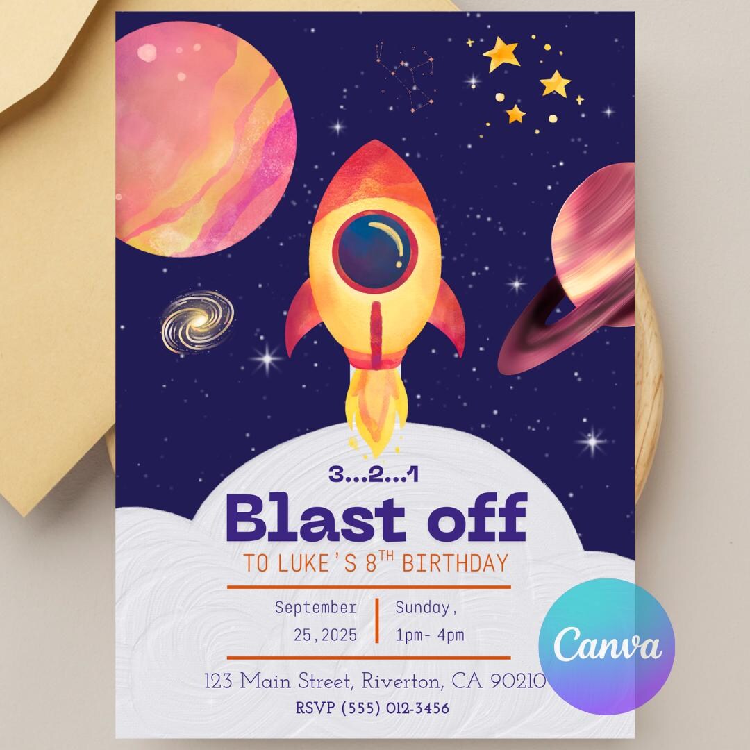 Space Birthday Party Invitation Galaxy Invite Astronaut Invite Outer ...