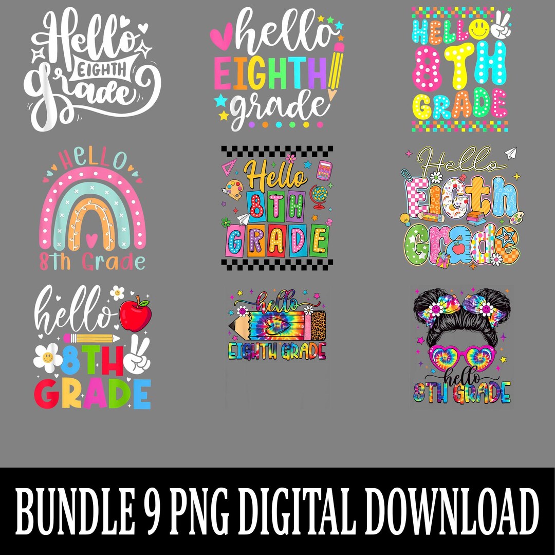 Hello Eighth Grade PNG, Back to School Clipart for 8th Grade, Digital ...