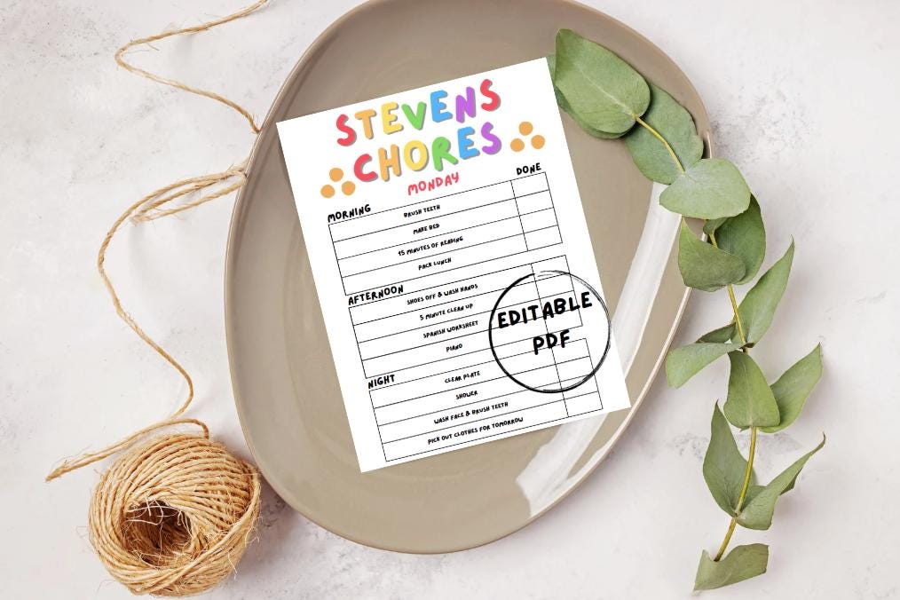 Editable Daily Chore Chart for Kids - Printable Routine Checklist ...