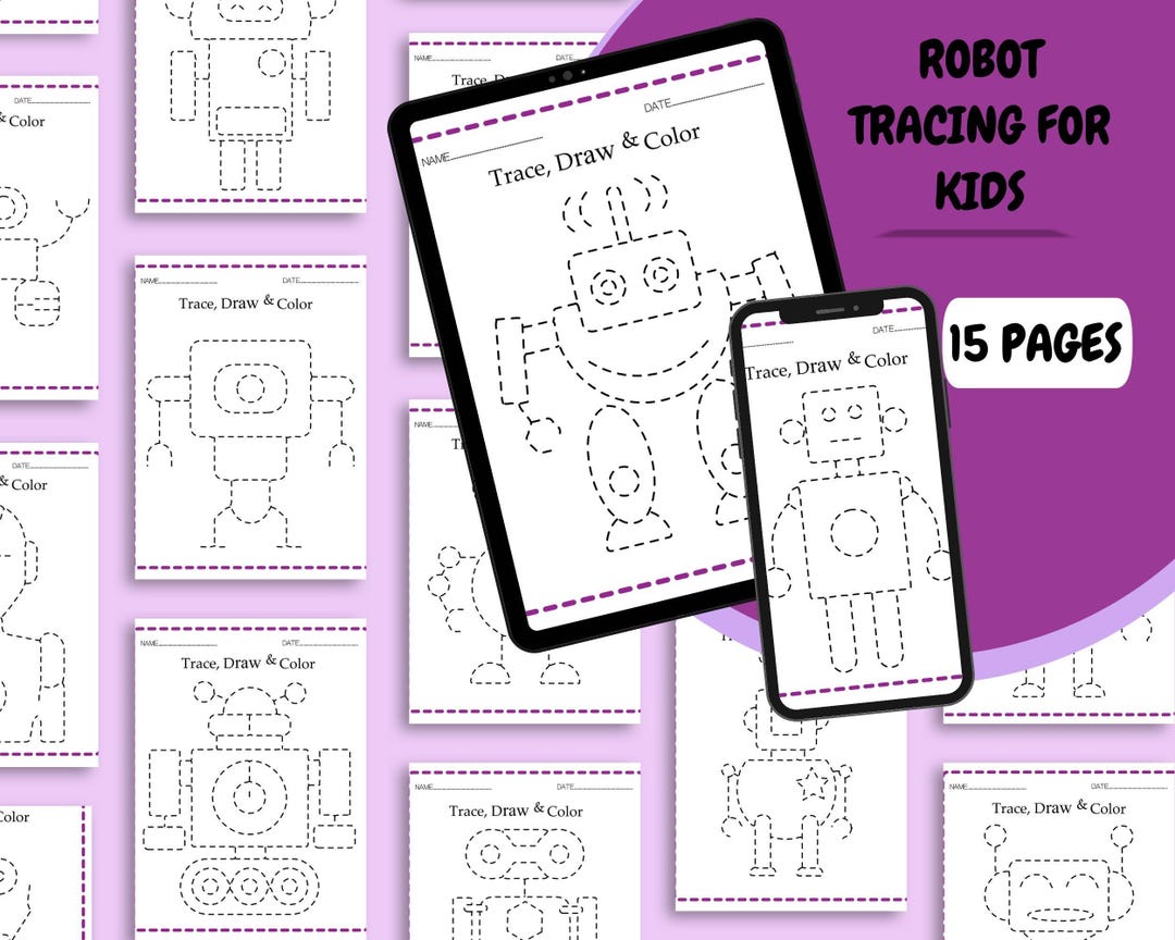 Fun Robot Tracing Pages | Motor Tracing Activity - Etsy