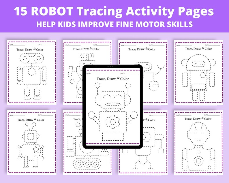 Fun Robot Tracing Pages | Motor Tracing Activity - Etsy