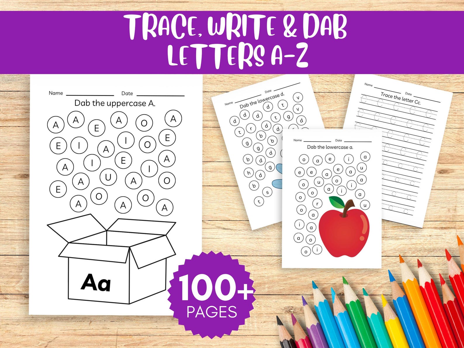 Preschool Alphabet Tracing Workbook | Trace Write Dab Letters A-Z (100 ...
