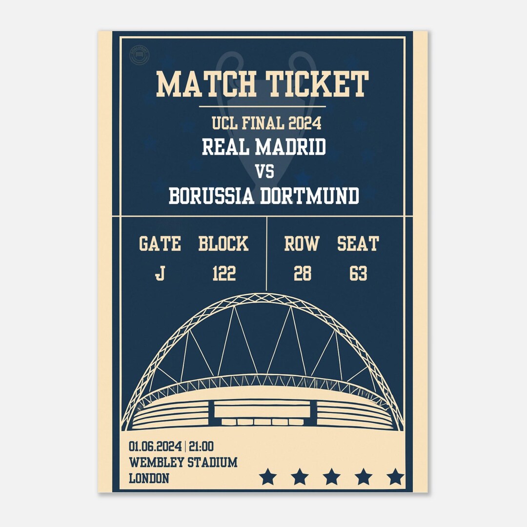 Real Madrid UCL Final 2024 Ticket Poster | Retro Match Print for Fans ...