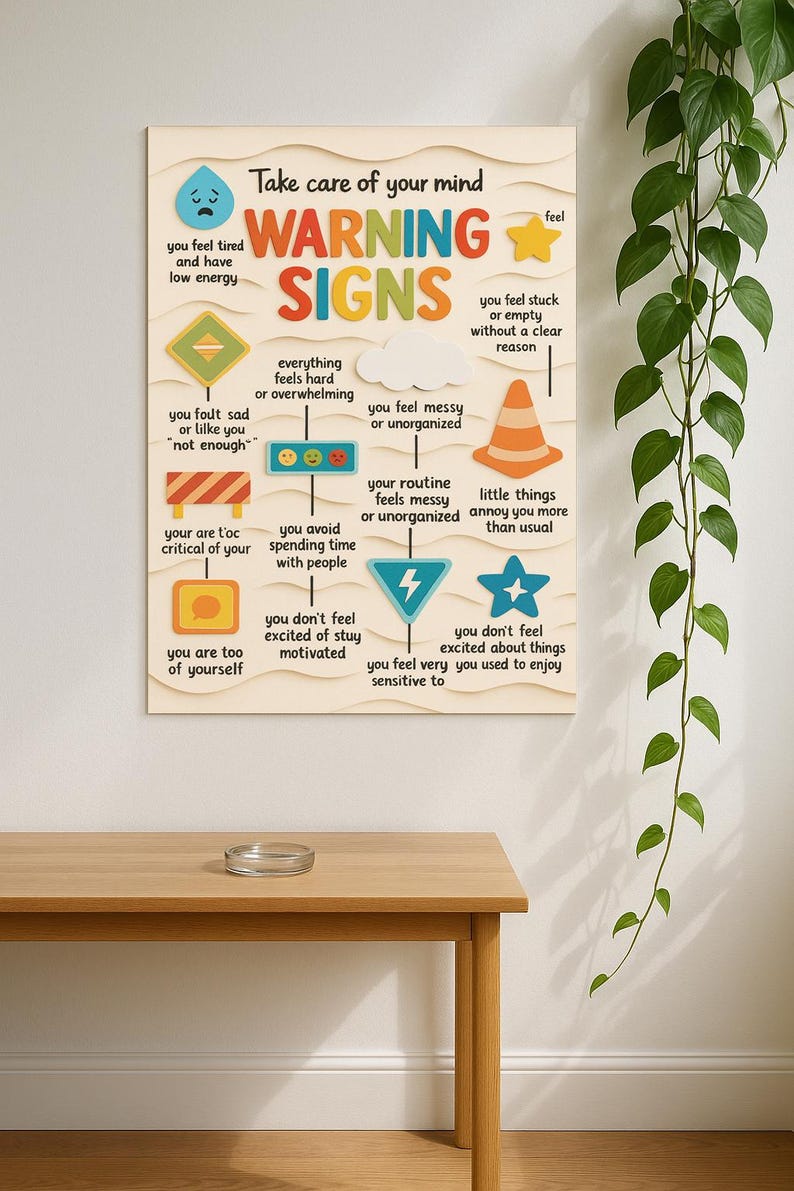 Warning Signs Poster, Mental Health Wall Art, Therapy Office Print ...