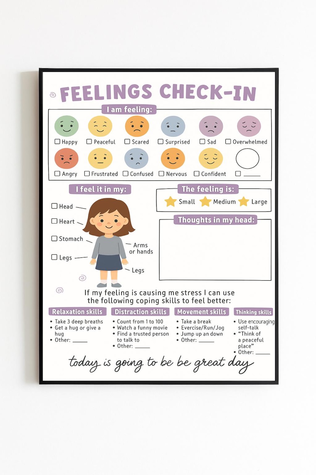 Feelings Check-in Worksheet for Kids, Emotions Identification via ...